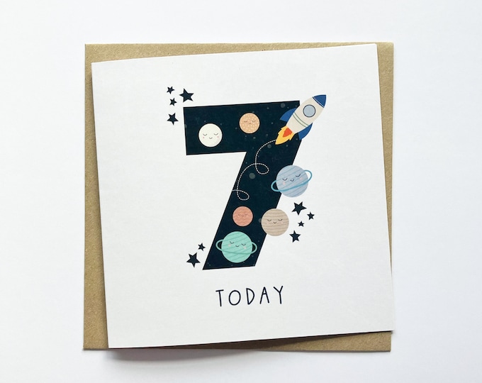 Space 7th Birthday Card 7 Today Kids Greeting Card Age 7 Seven Year Old ...