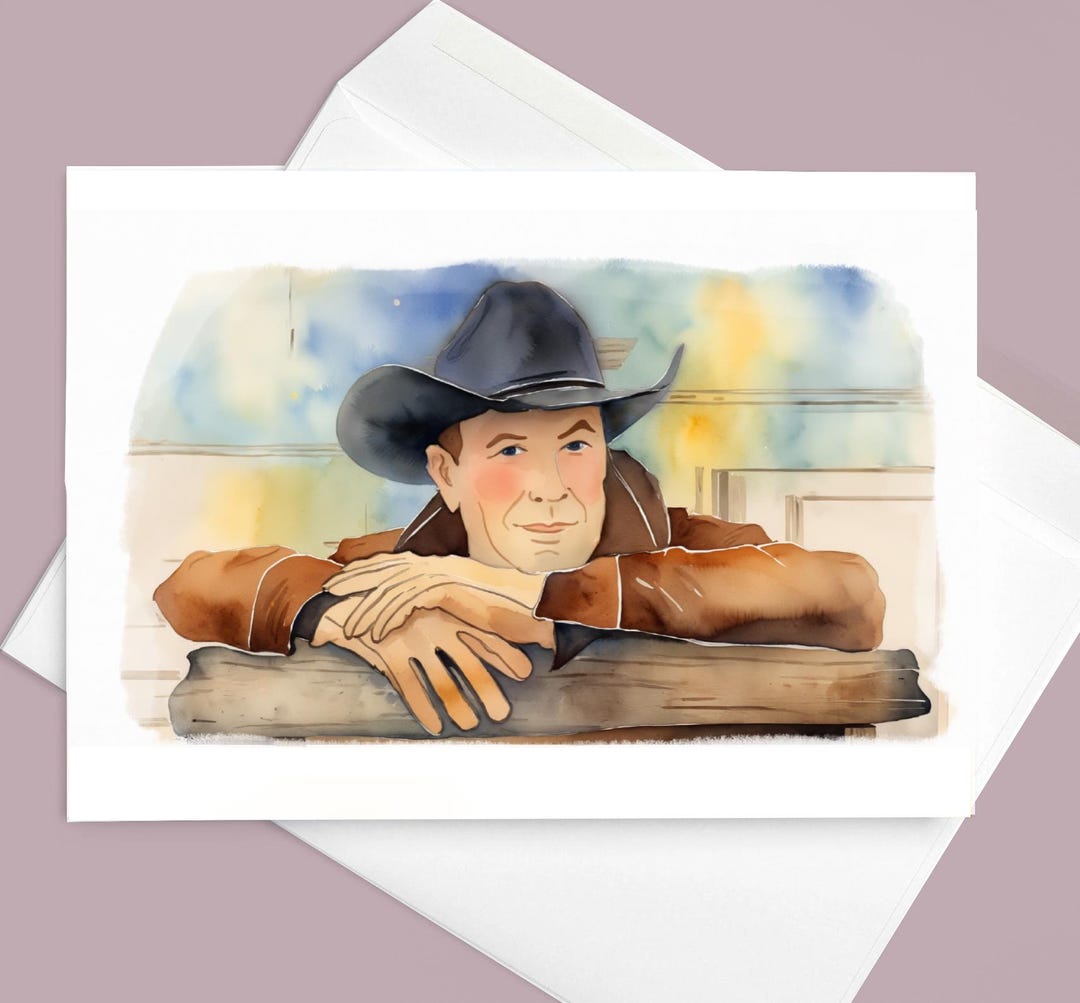 John Dutton Yellowstone Inspired Notecard TV Series Cowboy Watercolor ...