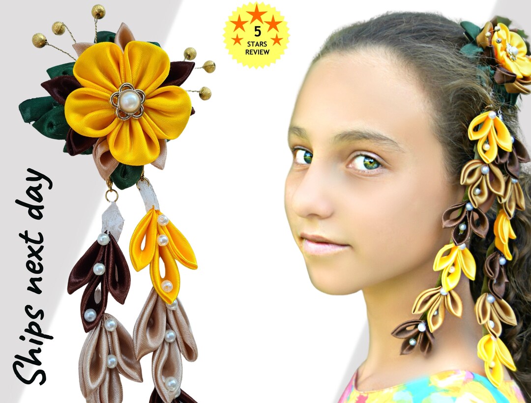 Daisy Flower Hair Clip With Falls Geisha-inspired Japanese - Etsy