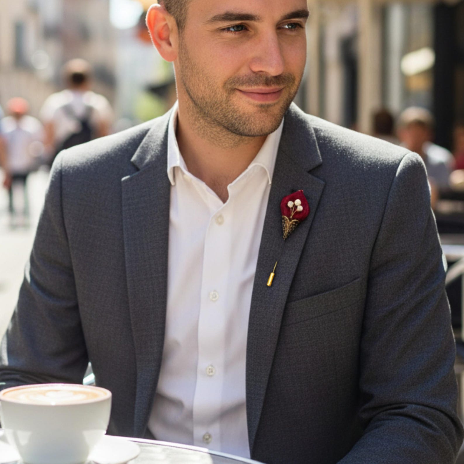 Mens Lapel Pin Burgundy Wedding Boutonniere, Pearl Flower Suit Pin Gold ...