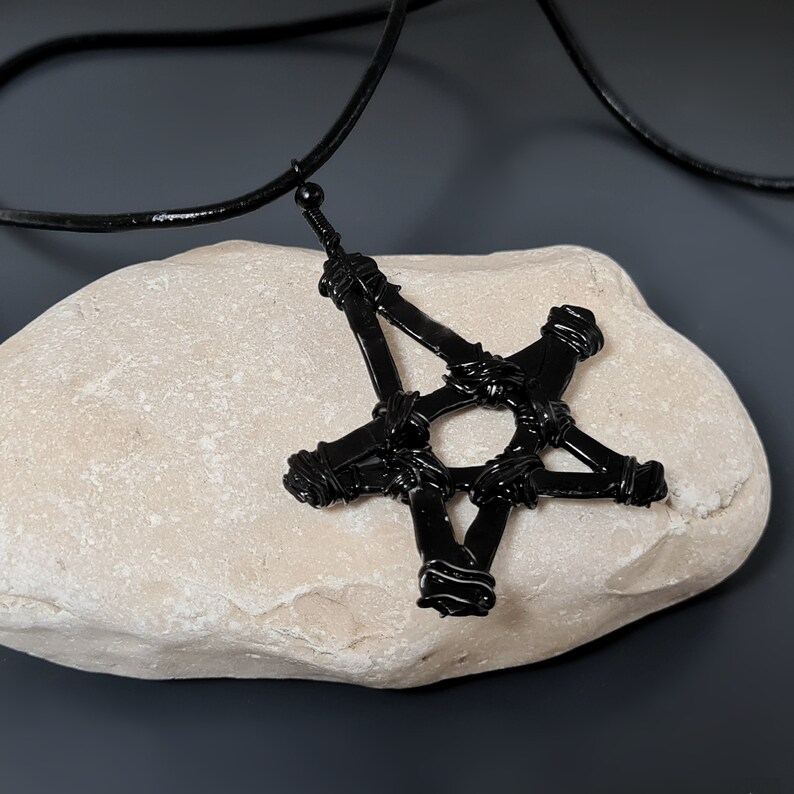 Mystic Black Pentacle Star on Black Cord Metal Ebony Celtic - Etsy