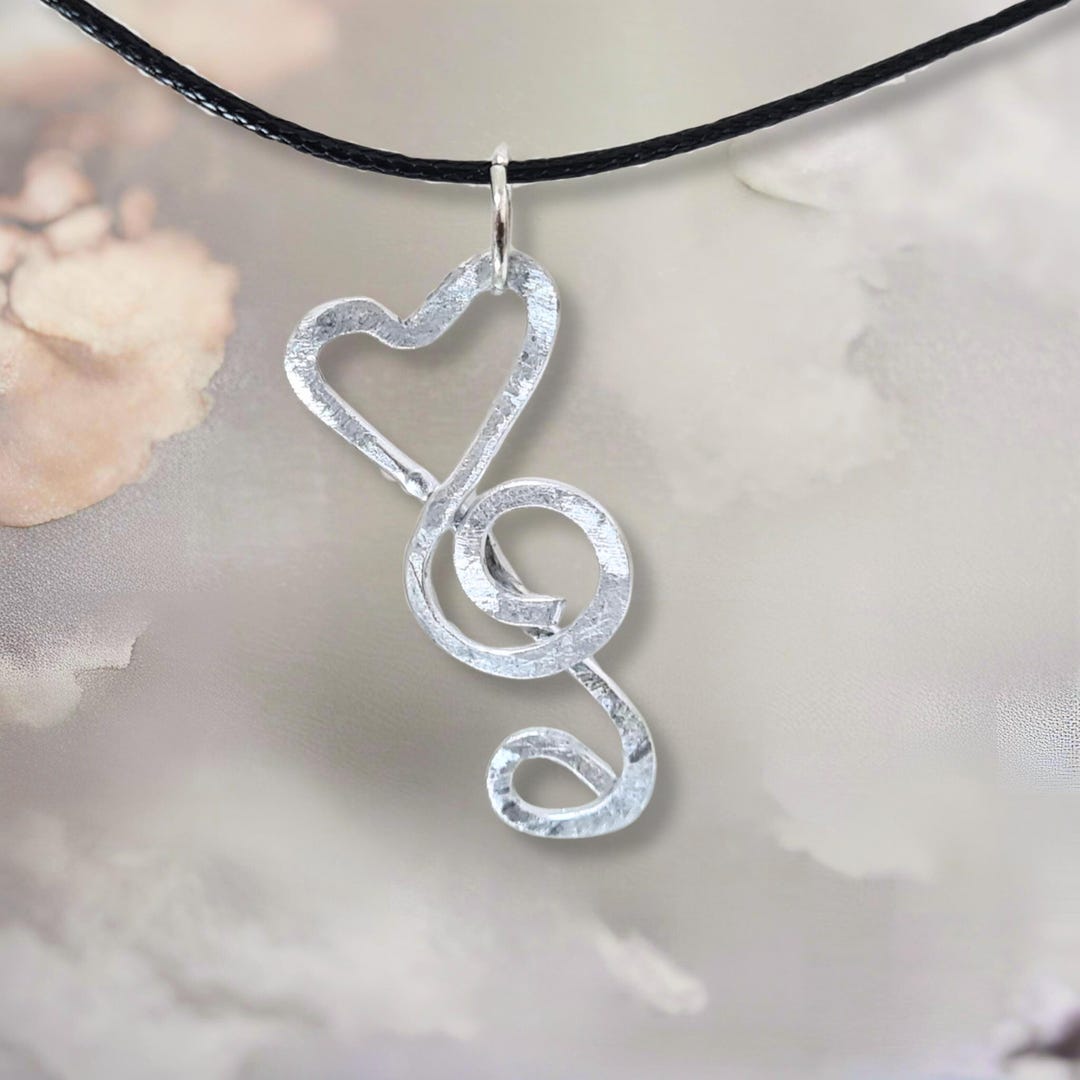 Treble Clef Heart Necklace on Adjustable Black Cord Unique Music ...