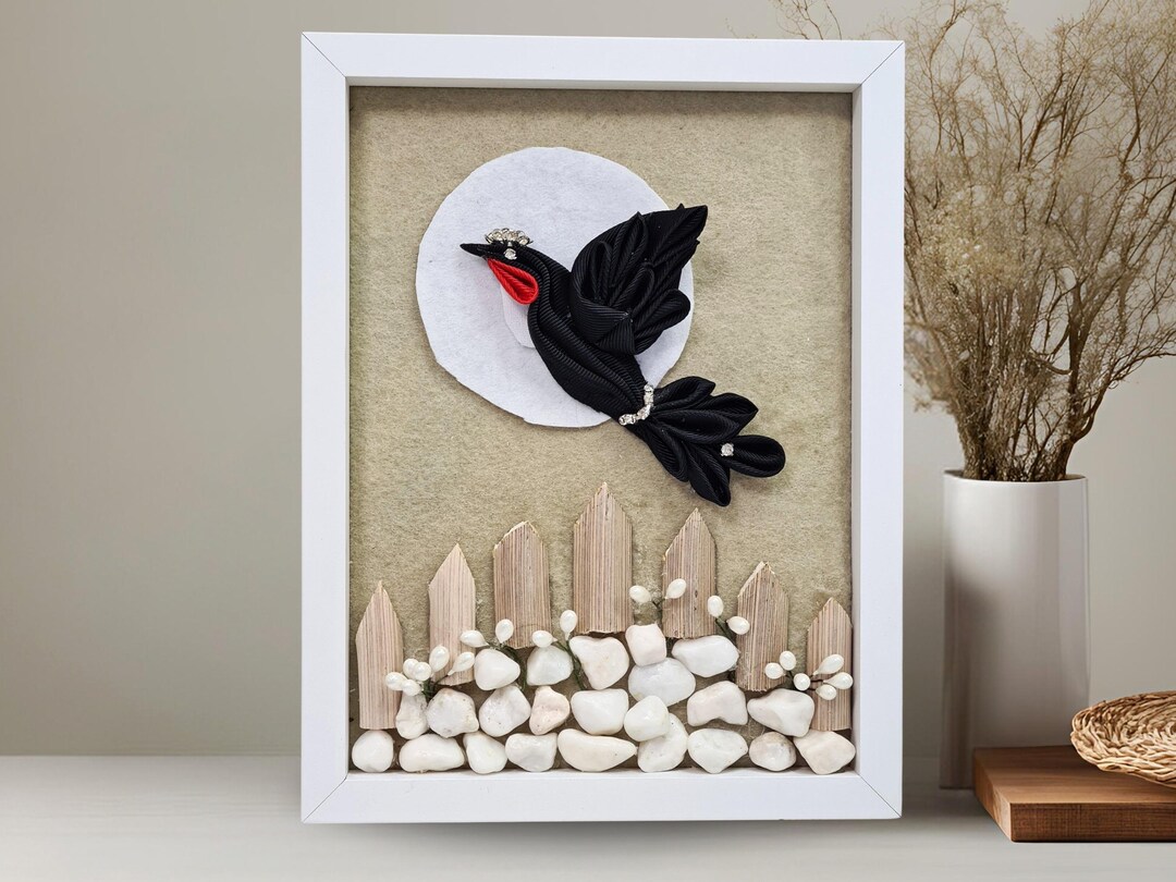 3D Black Bird Wall Art - Modern Shadow Box Farmhouse Framed Decor ...