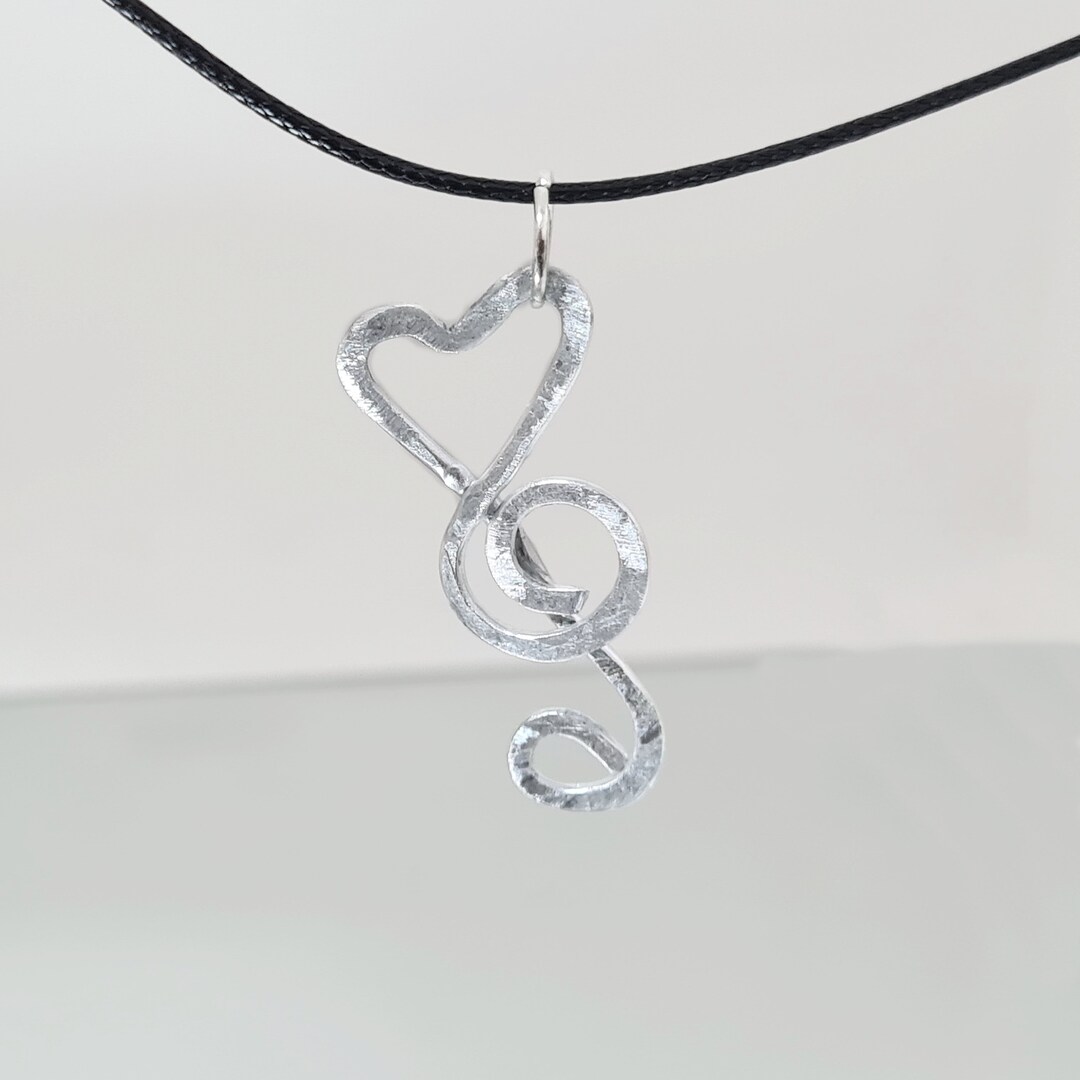 Treble Clef With Heart-shaped Top on an Adjustable Black Cord A Unique ...