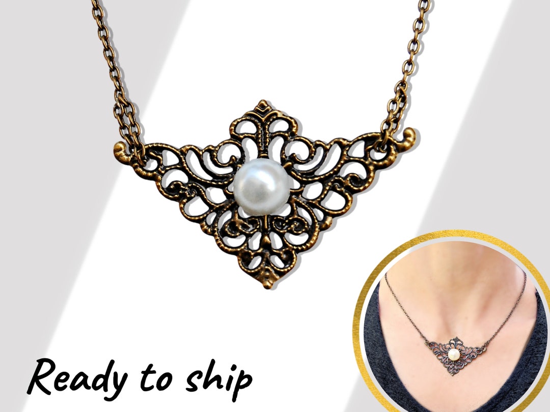 Triangle Filigree Pendant Necklace, Antique Bronze Tone Necklace ...