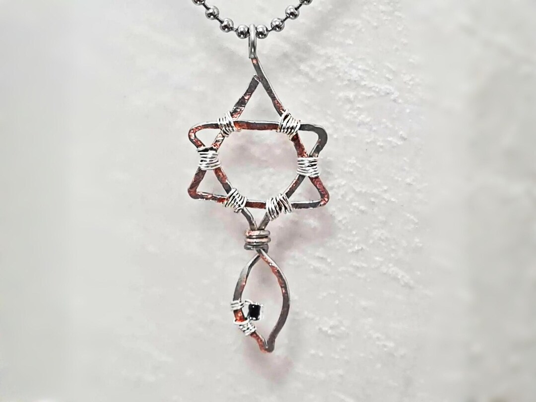 Messianic Star of David Necklace With Fish Symbol – Copper Pendant on ...