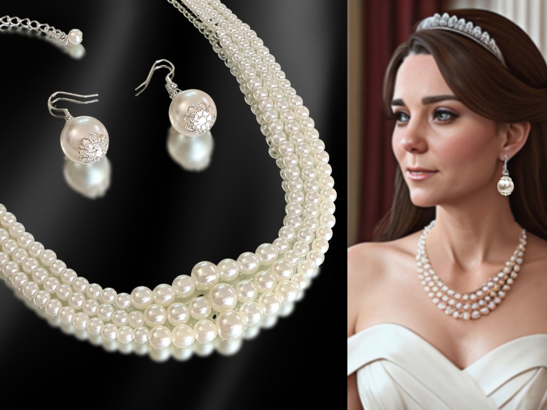 Classic Pearl Jewelry Set Kate Middleton Inspired Triple Strand ...