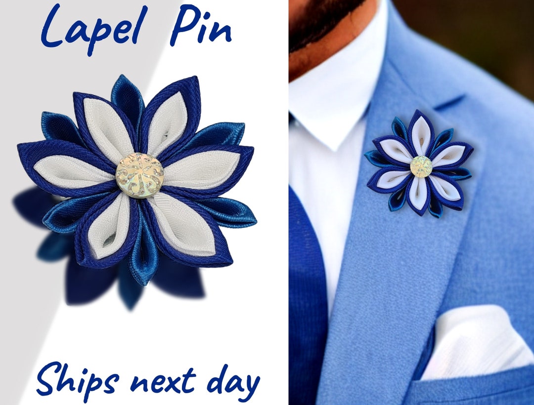 Épinglette de fleur blanche bleue pour homme Boutonnière de mariage ... Épinglette de fleur blanche bleue pour homme Boutonnière de mariage ...