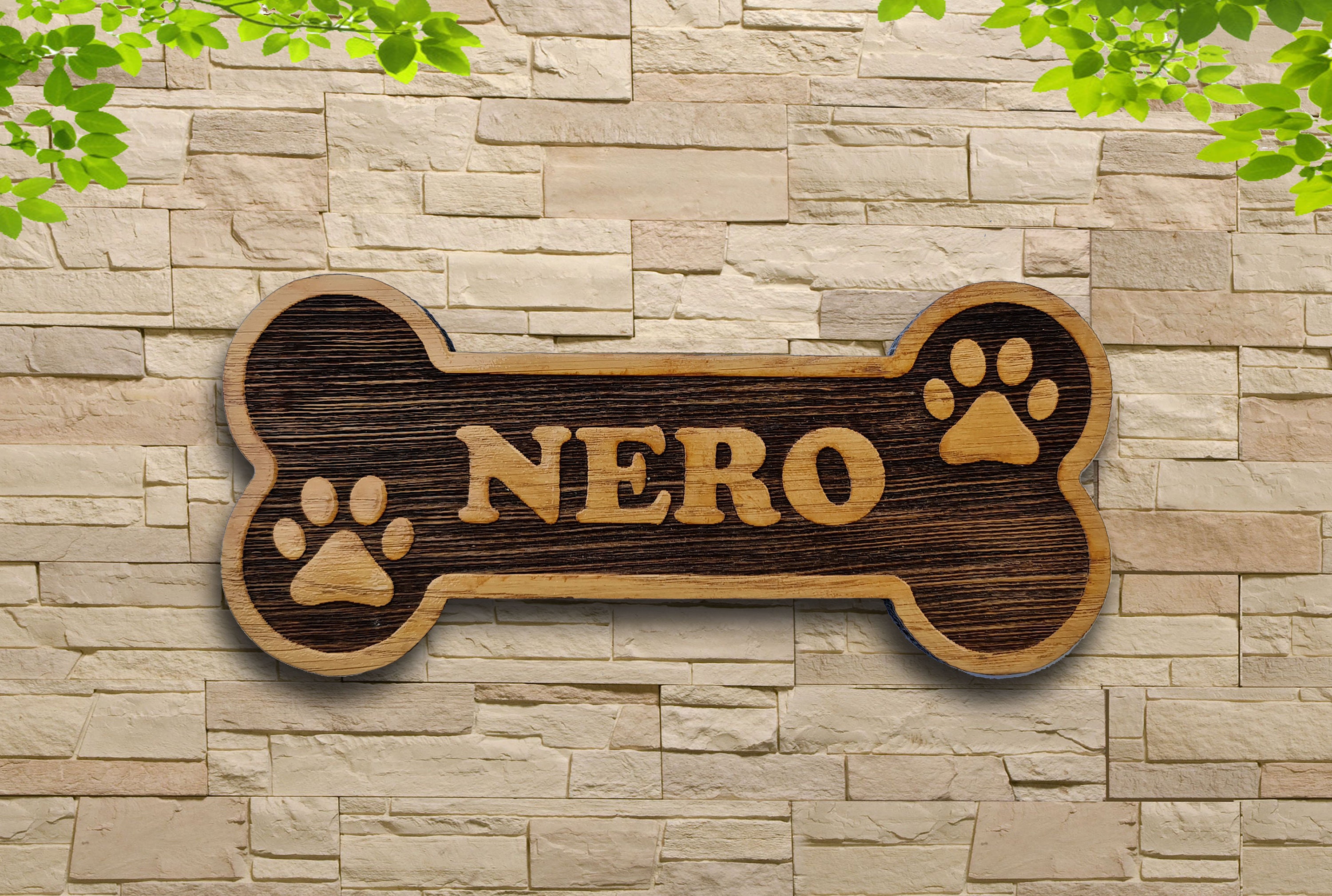 Personalised Wooden Dog Name Bone Shaped Sign Hanging Plaque | Etsy UK