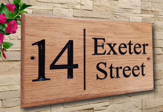 Personalised Oak House Number Name Sign Carved Engraved | Etsy