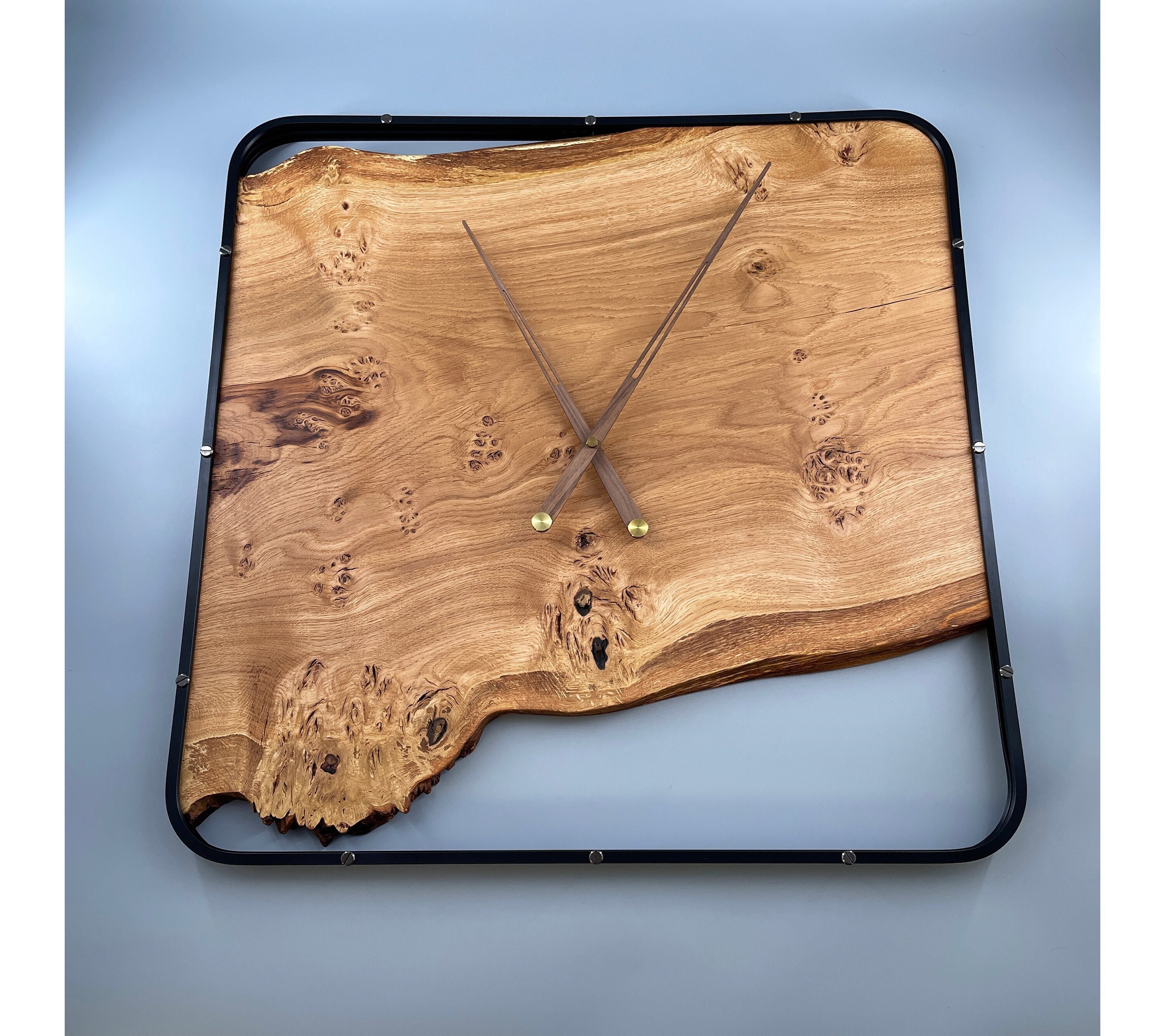 Oak Live Edge Wall Clock 60cm / 24 Inch Square Aluminium Frame in Black ...