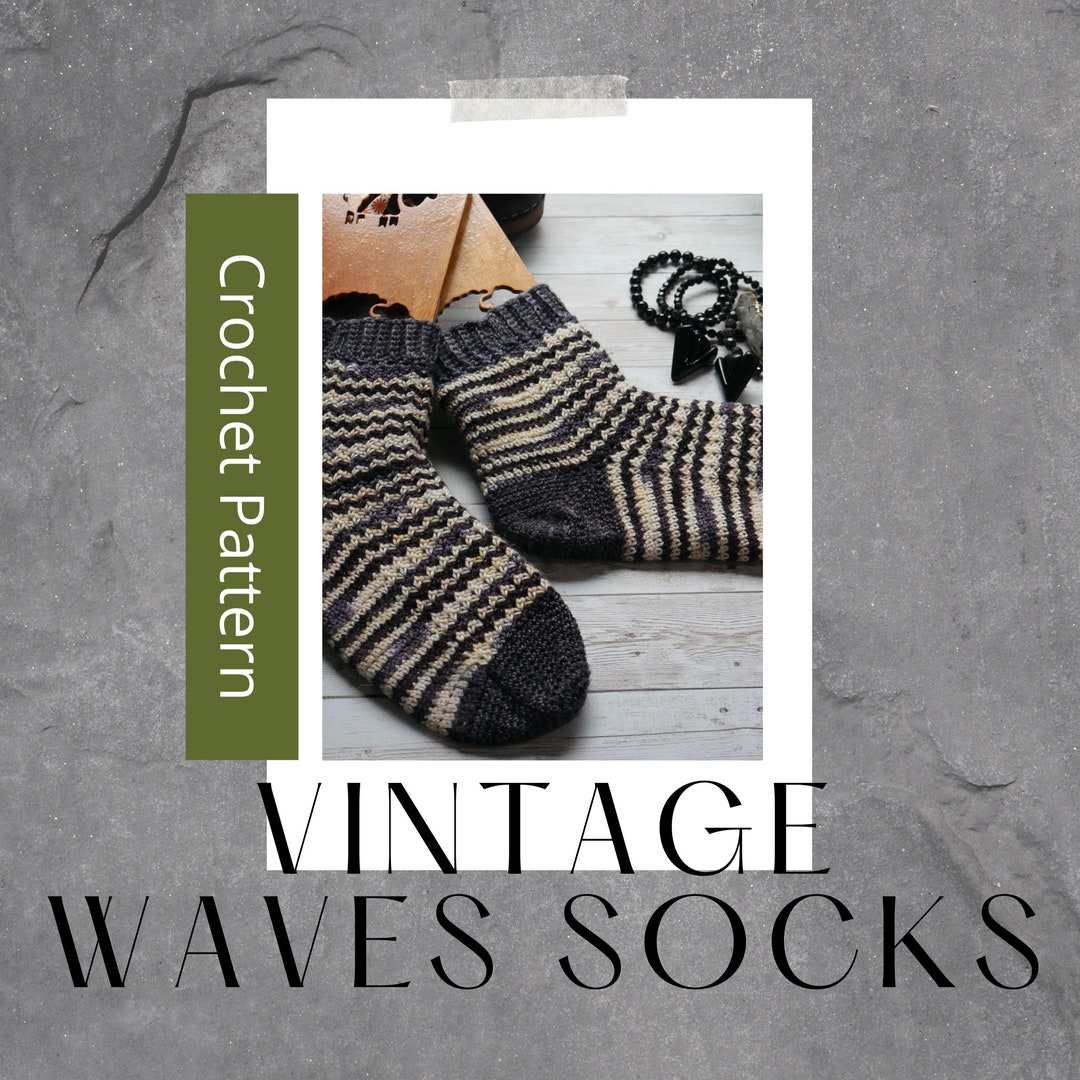 Crochet Sock Pattern Vintage Waves - PDF Pattern - Self Striping Yarn ...