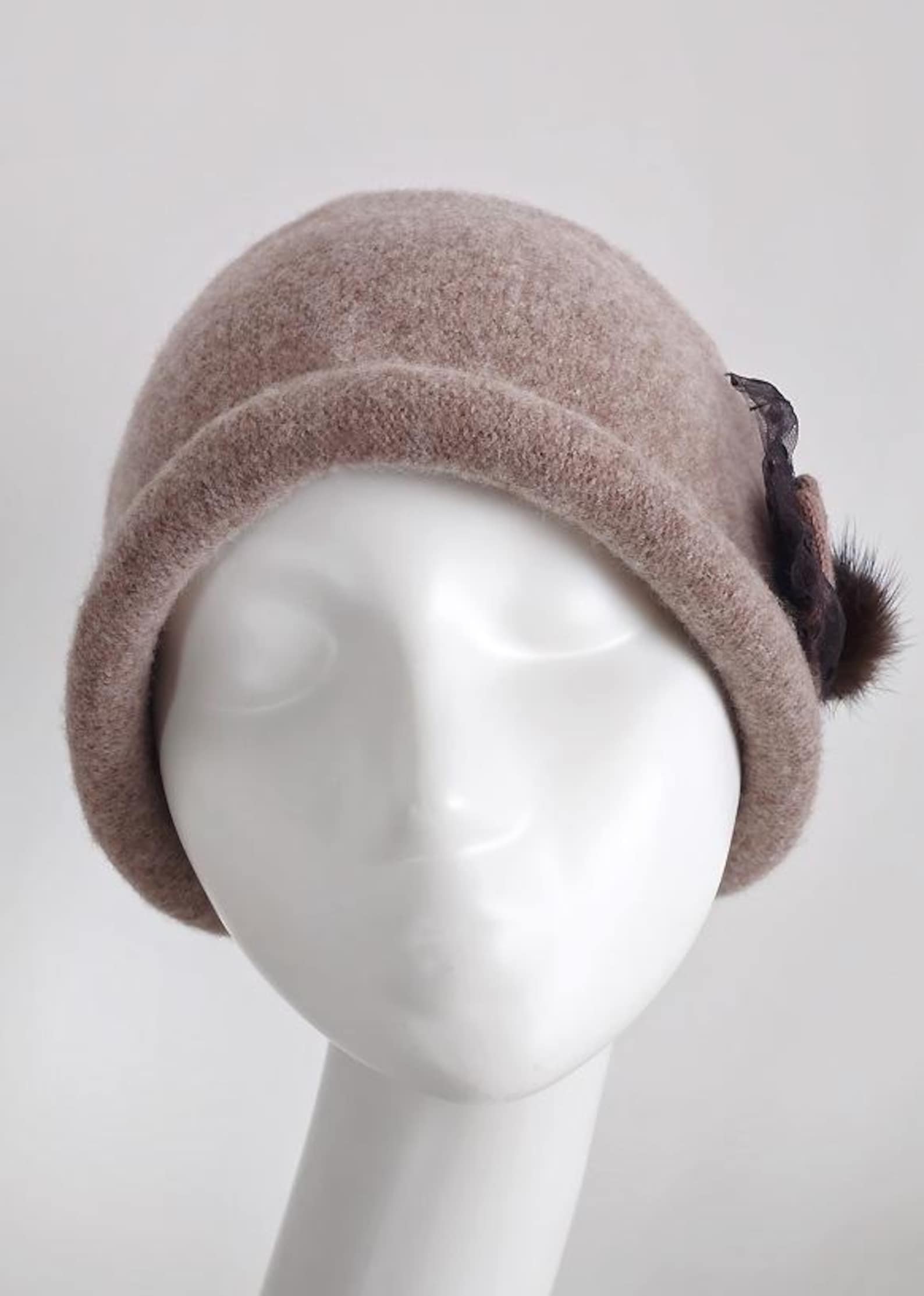 BELLE Cloche, Wool Hat With Mesh Bow & Plush Mink Accent - Etsy