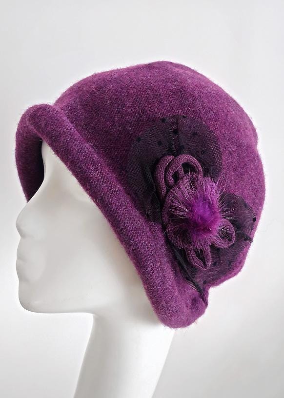 BELLE Cloche, Wool Hat With Mesh Bow & Plush Mink Accent - Etsy
