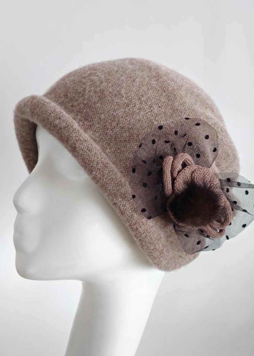 BELLE Cloche, Wool Hat With Mesh Bow & Plush Mink Accent - Etsy