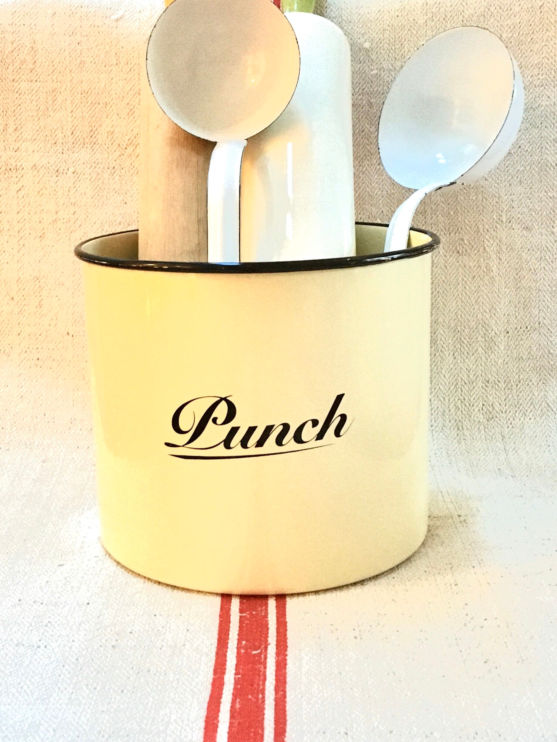 Vintage Cream Enamel Container With Black Rim and the Wording - Etsy UK