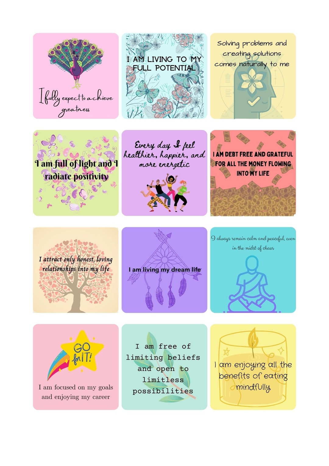 Vision Board Quote Cards (24) 3"x3" | Printable Affirmations | Instant ...
