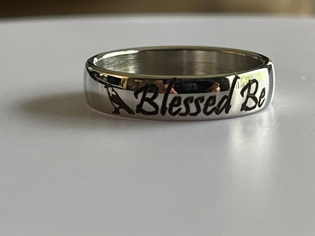 Engraved Blessed Be Raven Stainless Steel Ring/blessed Be/raven Ring - Etsy