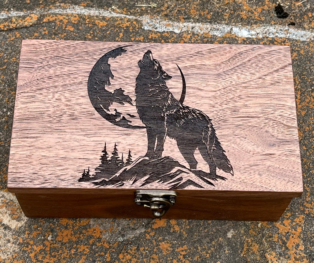 Wolf Wood Box/wolf Stash Box/keepsake Box/tarot Card Wood Box - Etsy
