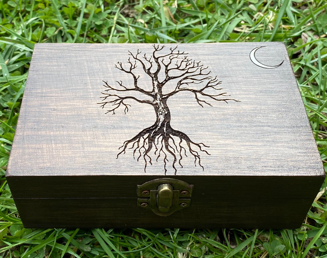 Tree of Life Pentacle Moon Wood Box/tree of Life Pentacle Moon Stash ...