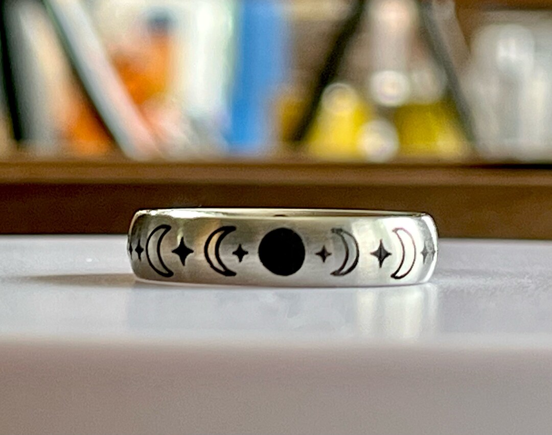 Engraved Moon Phase and Stars Stainless Steel Ring/moonphase Ring ...