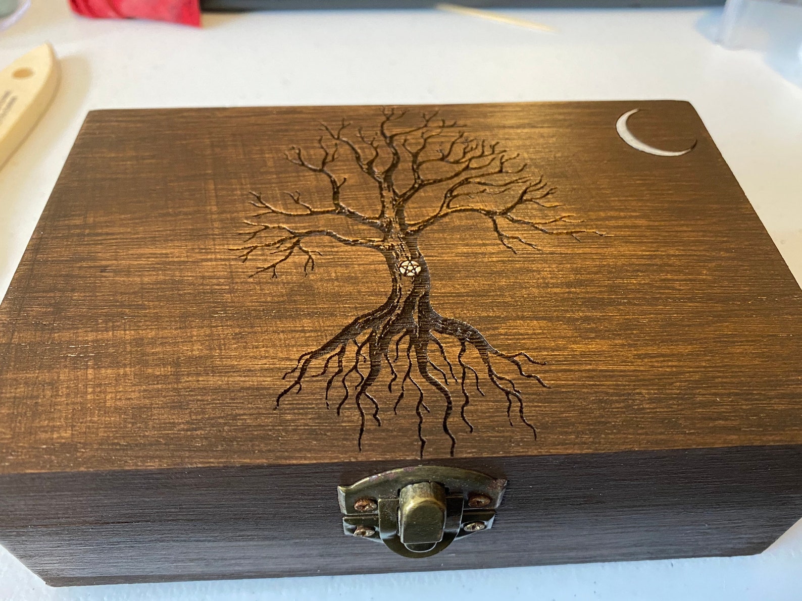 Tree of Life Pentacle Moon Wood Box/tree of Life Pentacle Moon - Etsy