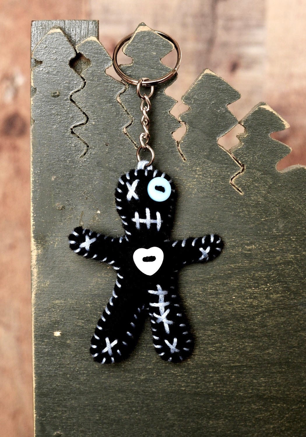 Handmade Voodoo Doll Keychain, Black/lightblue, Witchy Keychain Charm ...