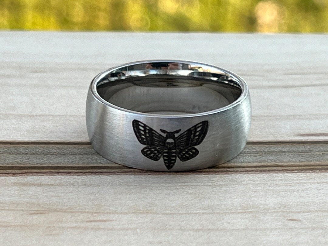 Engraved Deaths Head Moth Stainless Steel Ring/death Moth Ring/personalized - Etsy
