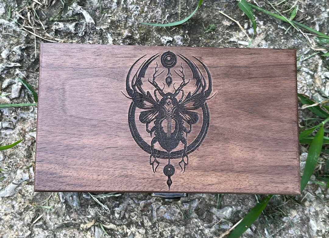 Walnut Hardwood Sacred Scarab Tarot Card Box/ Sacred Scarab Crystal Box ...
