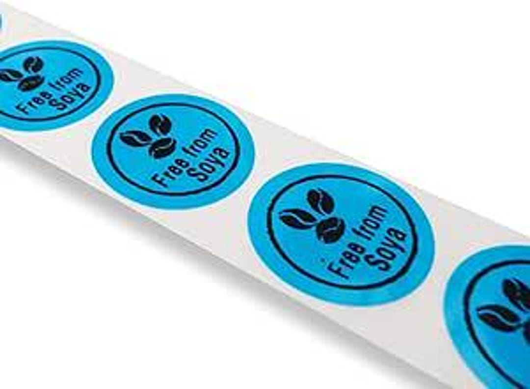 100 Labels 25mm Free From Soya Food Label Circle Dietary Label Dairy ...