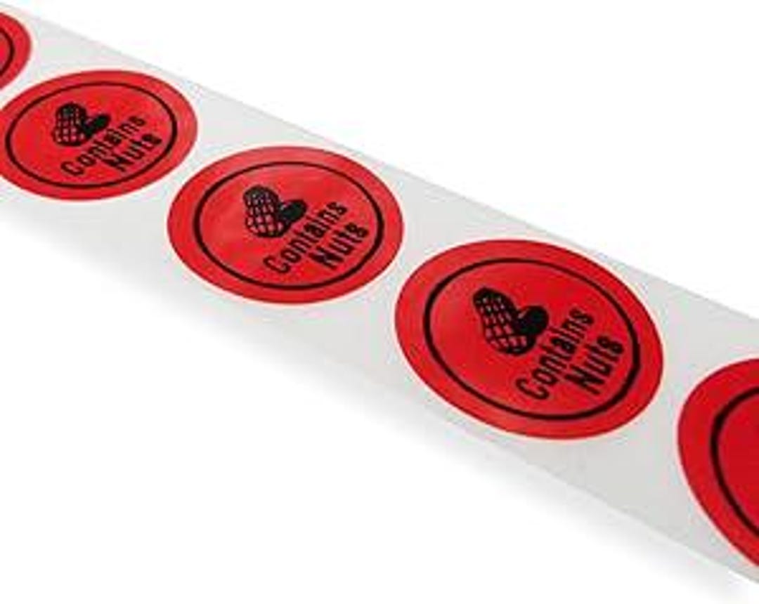 100 Labels 25mm Contains Nuts Food Label Circle Dietary Label Dairy ...
