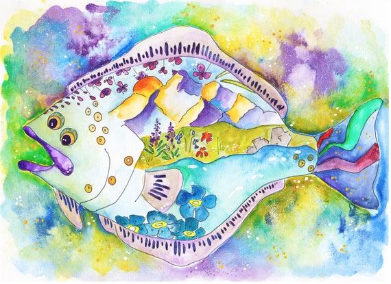Alaskan Halibut Watercolor - Etsy