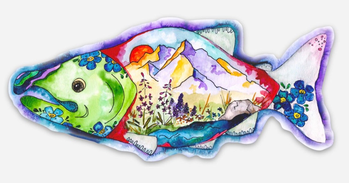 Alaska Salmon Vinyl Sticker - Etsy