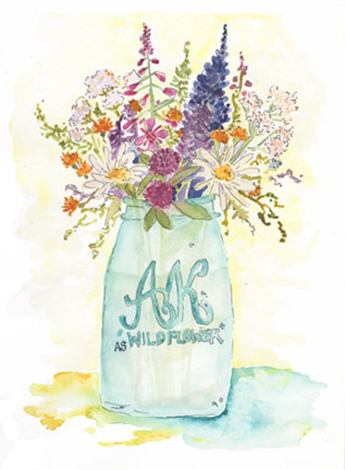 Wildflower Mason Jar Watercolor - Etsy
