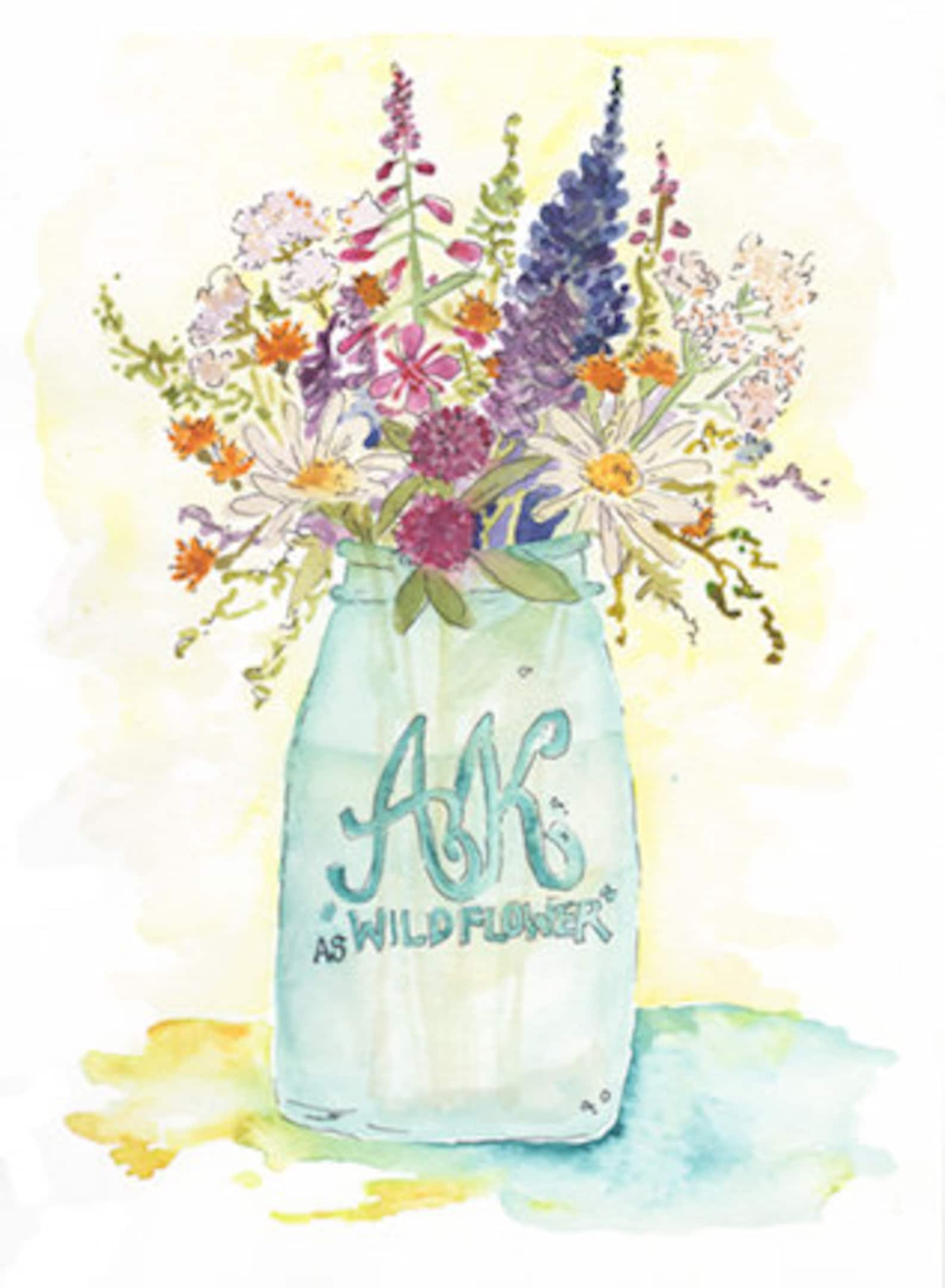 Wildflower Mason Jar Watercolor - Etsy