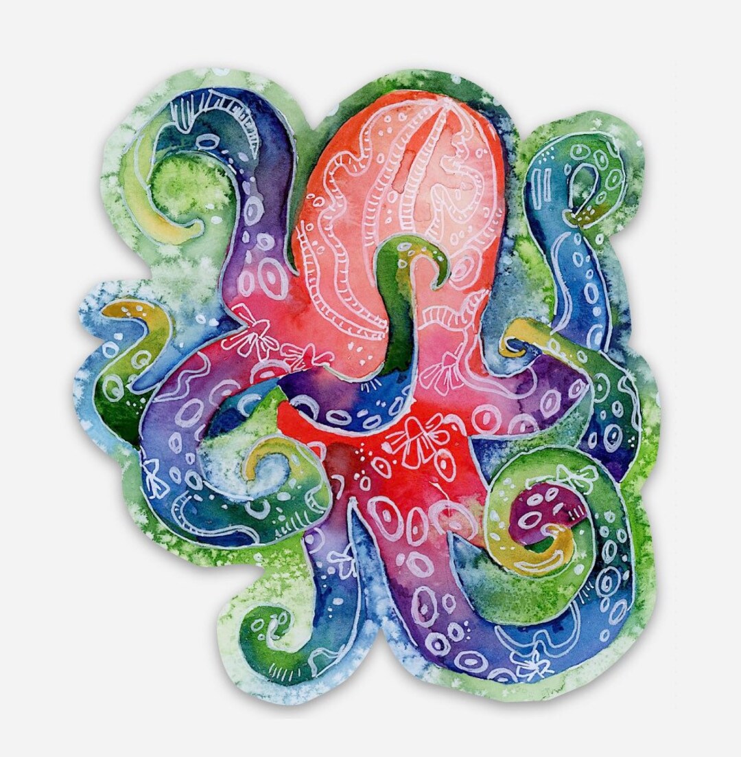 Rainbow Octopus Vinyl Sticker - Etsy