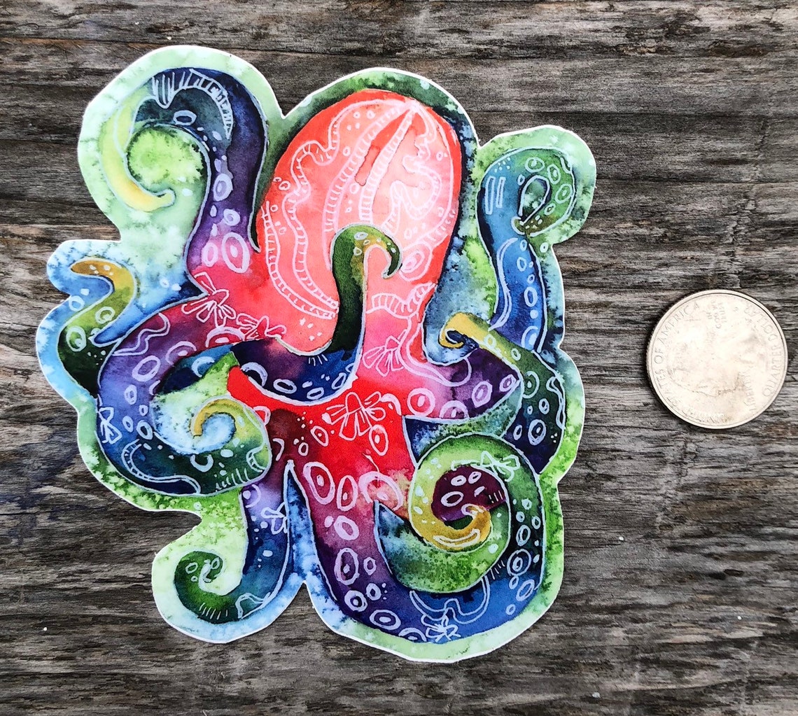 Rainbow Octopus Vinyl Sticker - Etsy