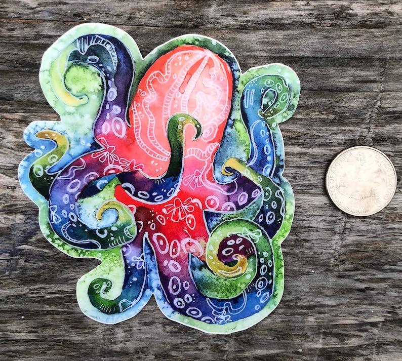 Rainbow Octopus Vinyl Sticker - Etsy