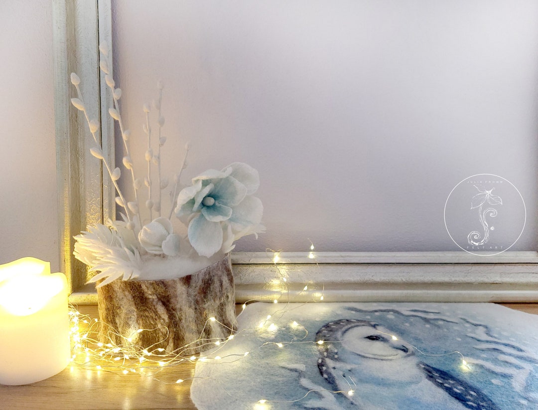 Felt Winter Decoration Tree Stump Pot Felted With Magnolia - Etsy