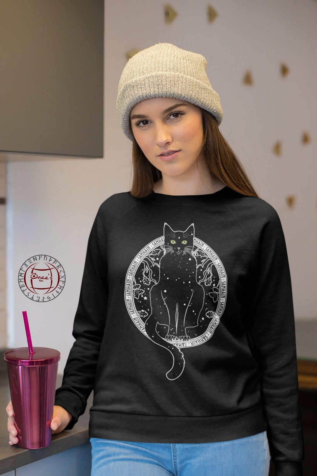 Samhain Sweatshirt, the Cat-sith, Black Cat, Celtic Mythology, Pagan ...