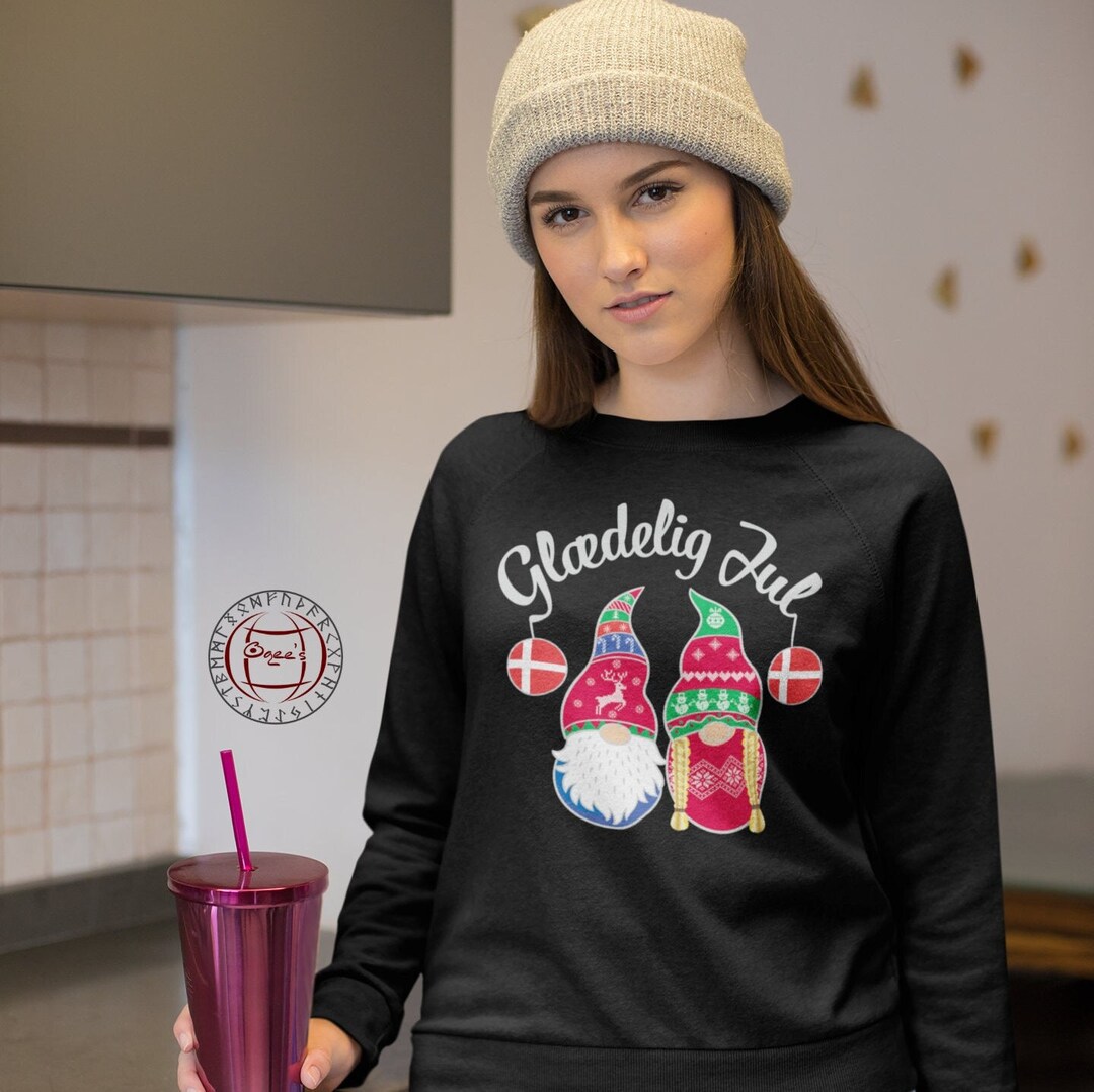 Glaedelig Jul Sweatshirt, Danish Merry Christmas, Denmark Tomte Elf ...