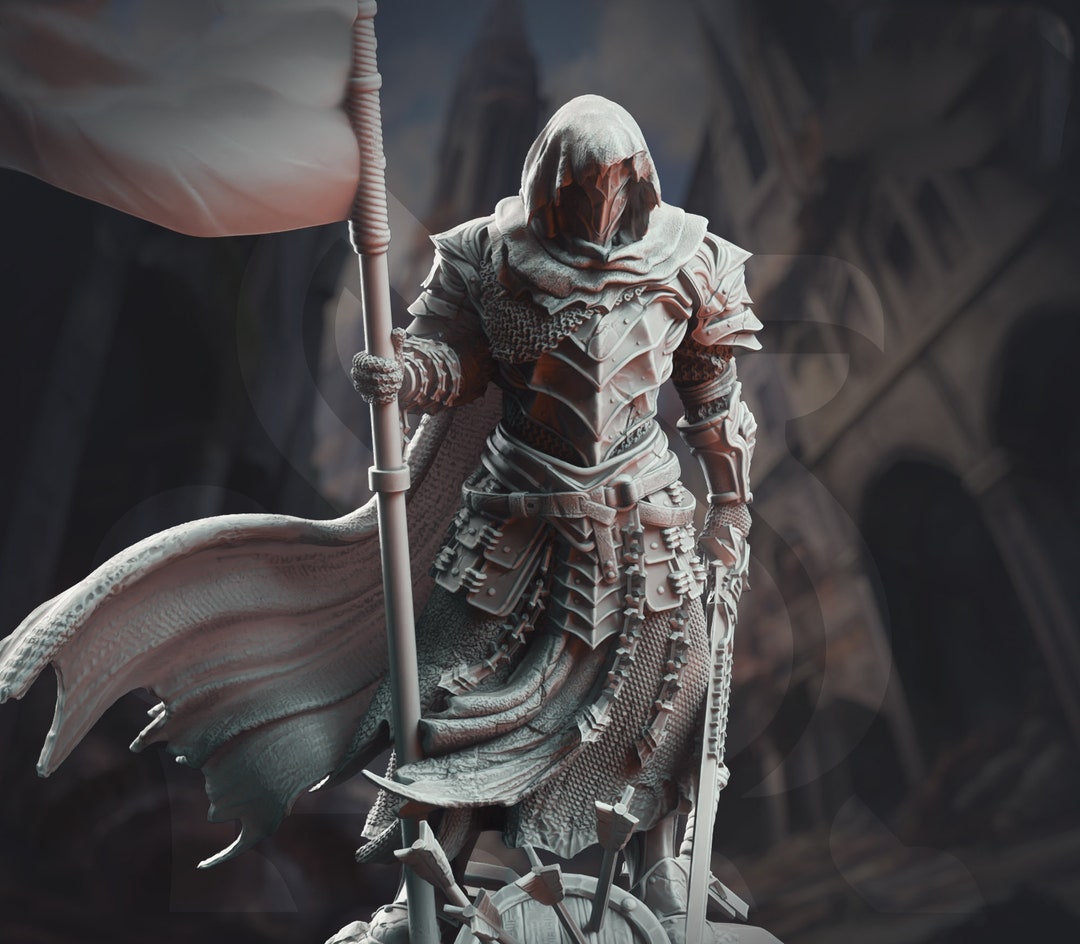 Masked Fighter // Banner Bearer // War Herald // Dnd Mini - Etsy
