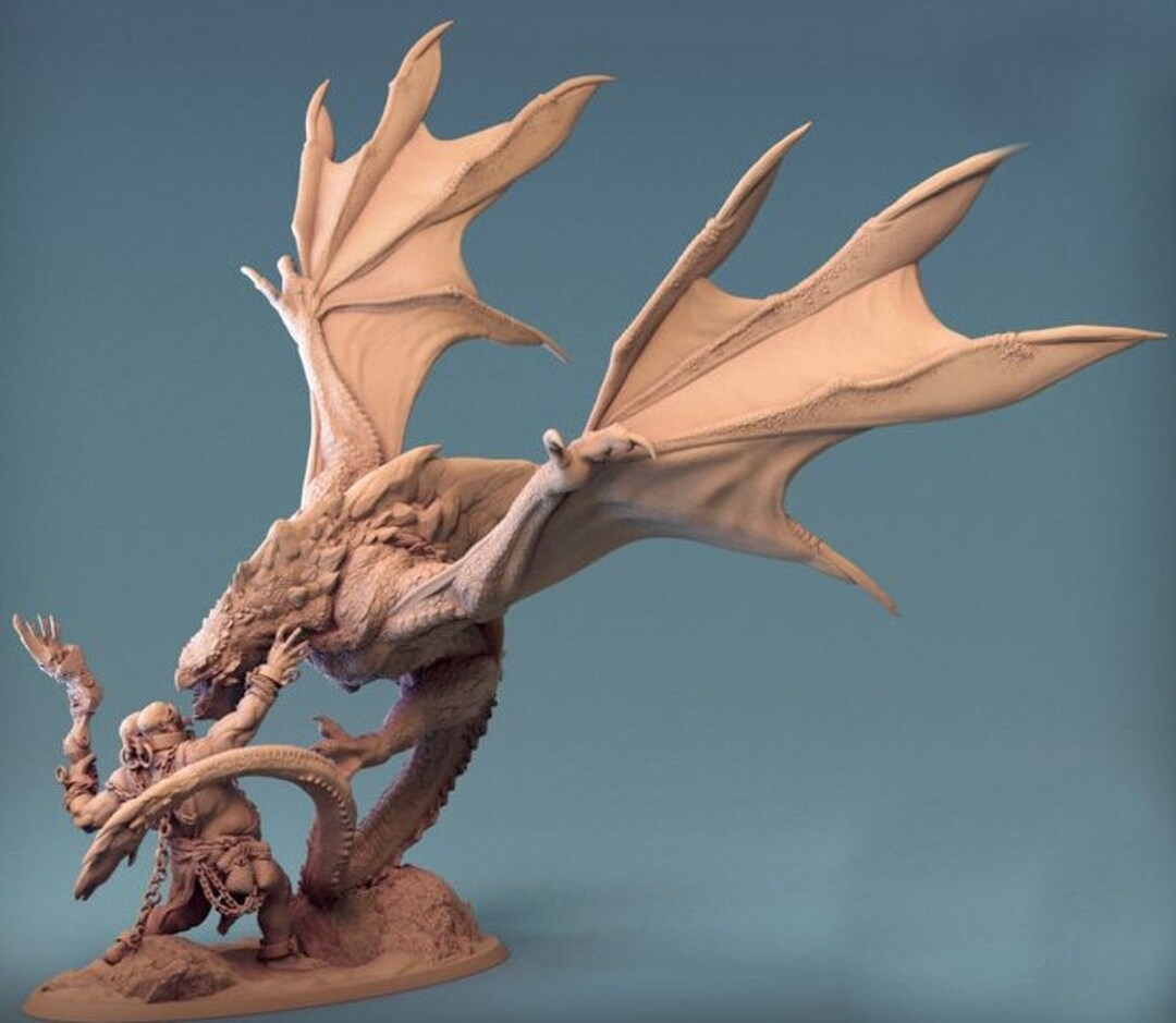 Dragon Battle // Giant Vs Wyrm // Canyon // Dnd Mini - Etsy