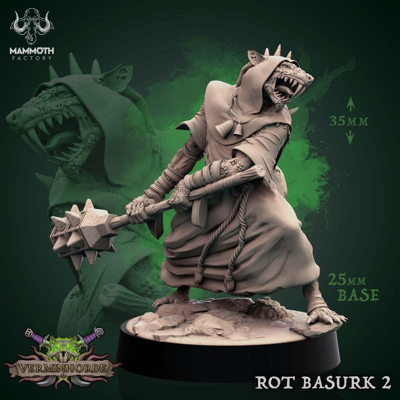 Ratfolk Warband Mini: 32mm D&D Rat Fighter Miniature - Verminhorde Rot ...