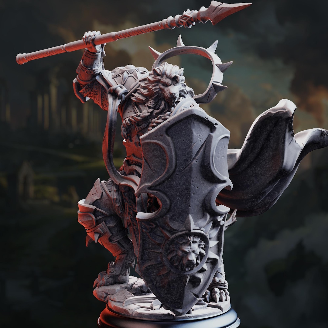 Leonin Paladin Miniature DND Lionfolk Warrior Spear Knight Tabletop RPG ...