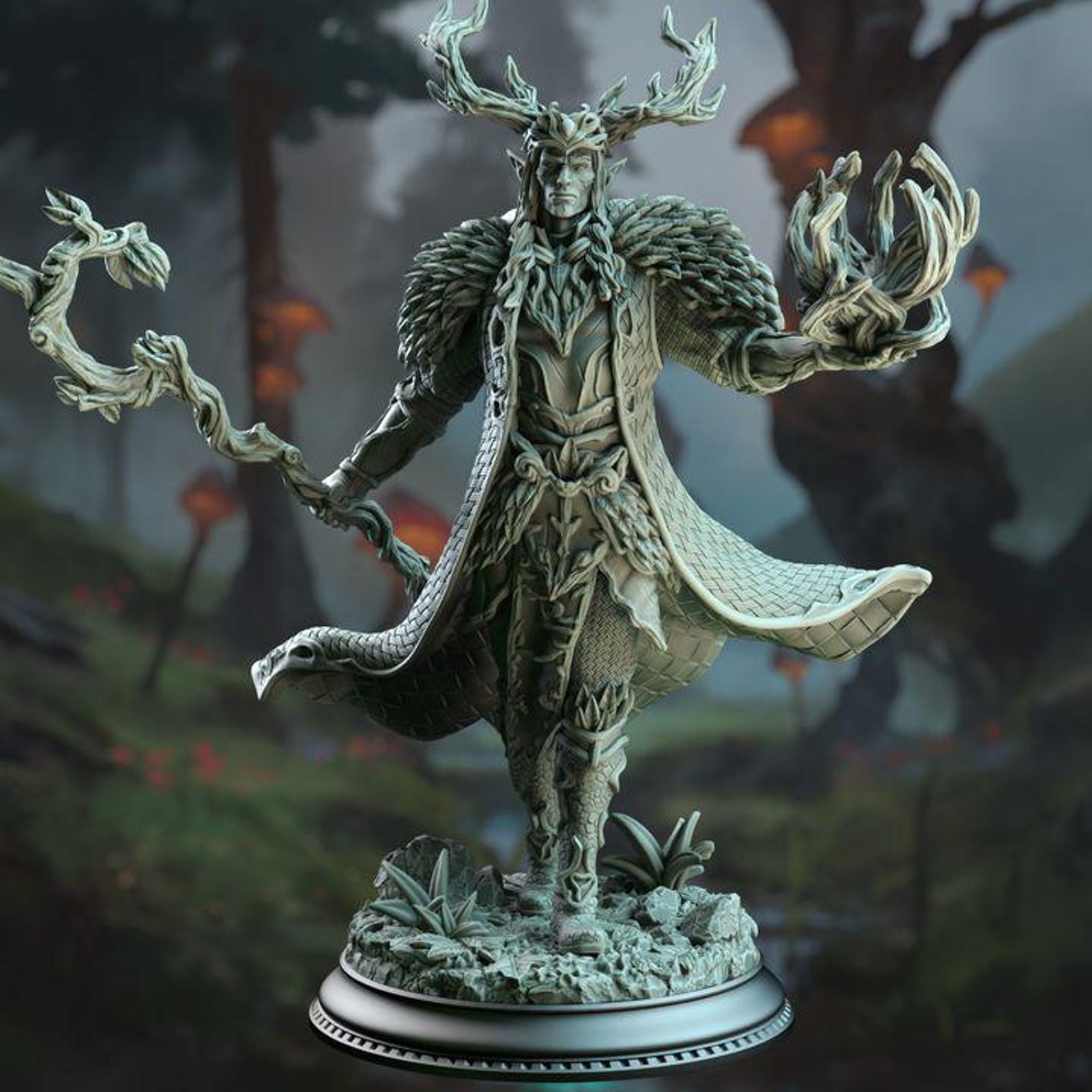 Male Elf Druid Mini - Elf Tribe Leader - Fey Folk Elder - Oak Tribal ...