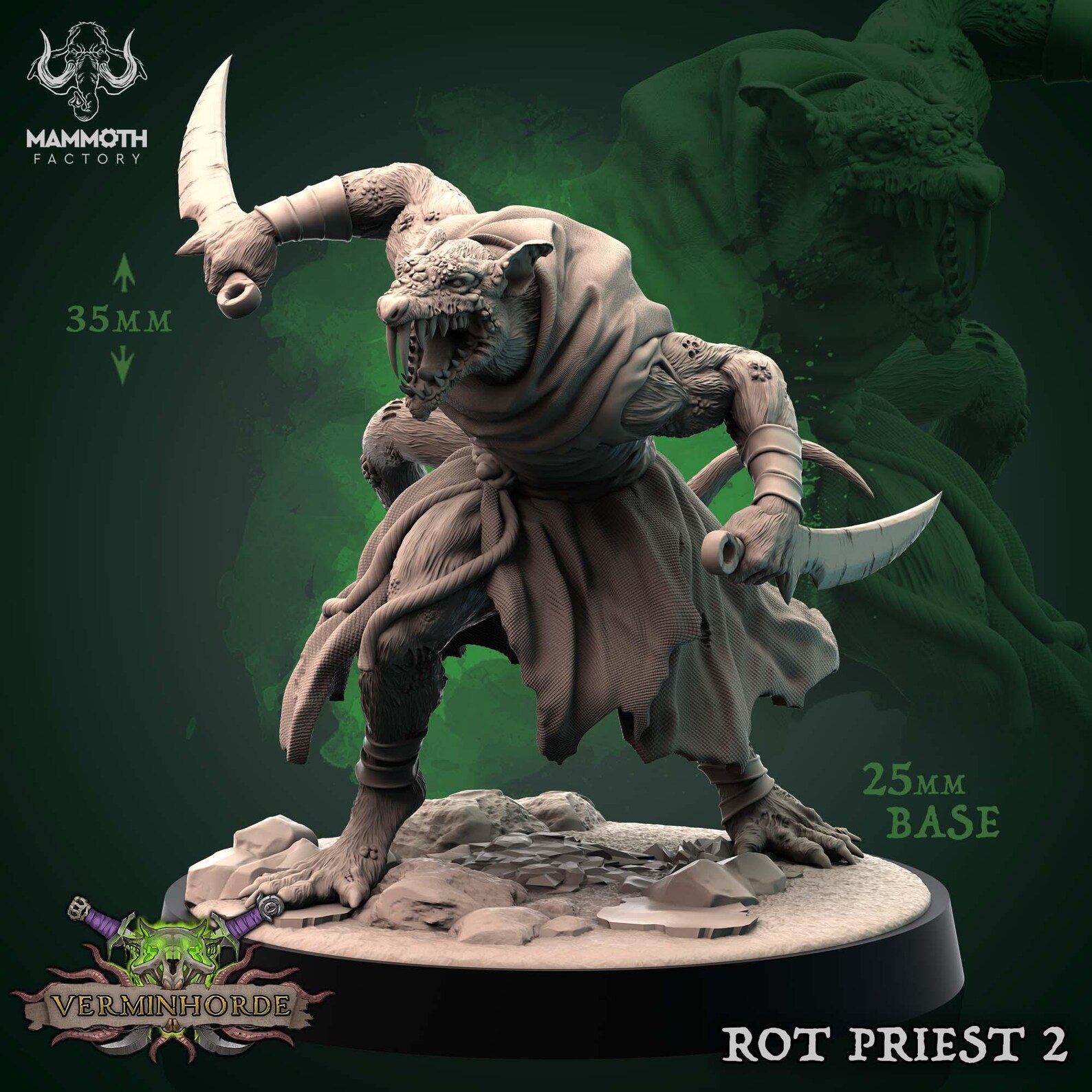Ratfolk Warband Mini: 32mm D&D Rat Fighter Miniature - Verminhorde Rot ...