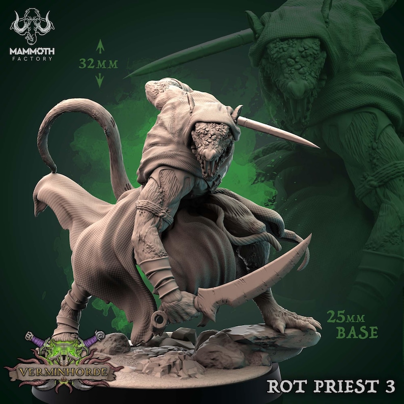 Ratfolk Warband Mini: 32mm D&D Rat Fighter Miniature - Verminhorde Rot ...