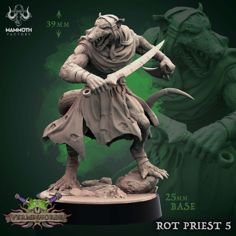 Ratfolk Warband Mini: 32mm D&D Rat Fighter Miniature - Verminhorde Rot ...