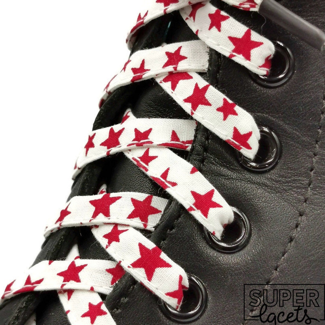 Super Laces With Red Stars on a White Background, in Fabrics, Handmade ...